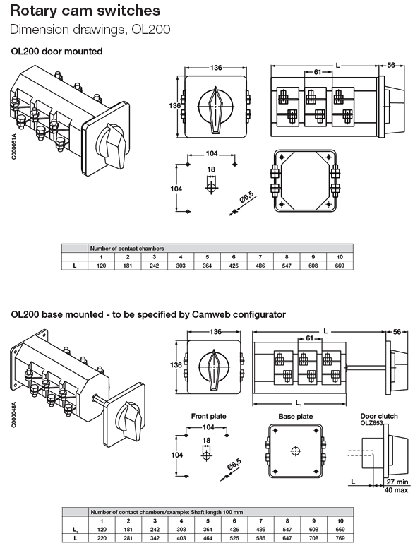 PRODUCT SWITCHES : ROTARY CAM SWITCHES DIMENSION DRAWINGS , OL200 ...
