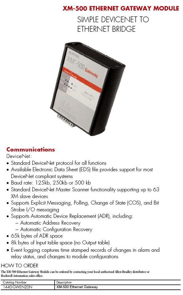 PRODUCT XM-500 Ethernet Gateway Module : บริษัท ร็อกเวล ออโตเมชั่น ...