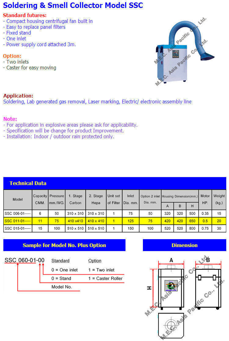 PRODUCT Soldering & Smell Collector Model SSC : บริษัท เอ็ม.อี.ซี ...
