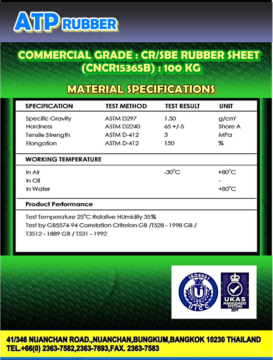 PRODUCT COMMERCIAL GRADE : CR/SBR Rubber Sheet [CNCR15365B] 100 KG ...